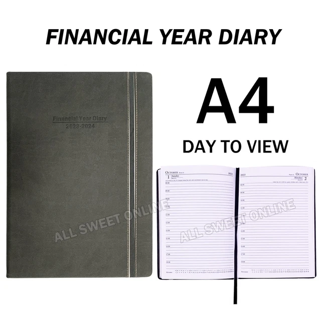 2023 2024 FINANCIAL Year Diary Day To View A4 Grey Hard Cover with ...