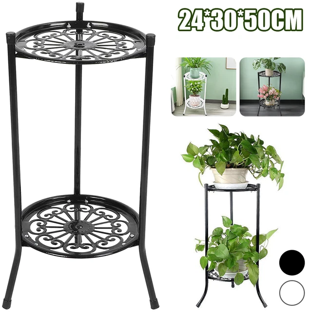 2 TIER METAL Iron Flower Plant Pot Display Stand Shelf Garden Indoor ...