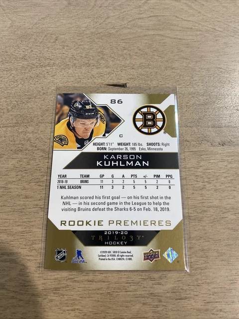 KARSON KUHLMAN RC 2019-20 Ud Trilogy Rookie Premieres Card 465/499 $3. ...
