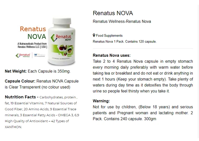 4X RENATUS NOVA Multi Use Health Supplement for Healthy Living 120 Veg ...
