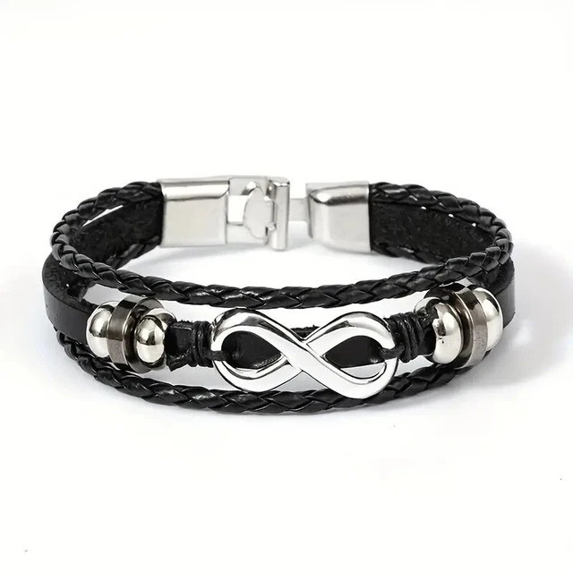 BRACCIALE INFINITY PER uomo e donna in acciaio inossidabile e pelle ...