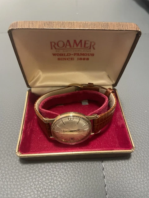 ROAMER 9CT GOLD 1960s Wind Up Incabloc Premiere And Date Watch With Box ...