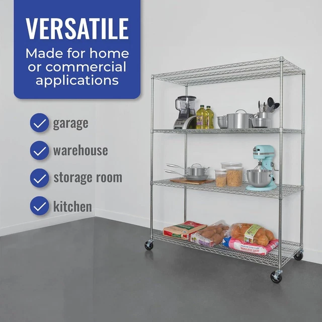 4-TIER HEAVY DUTY Wire Shelving With Wheels Kitchen Rolling Garage Rack ...