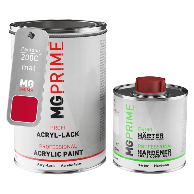 PANTONE 200C RED mat peinture acrylique 1,5 Litres 1500 ml durcisseur ...