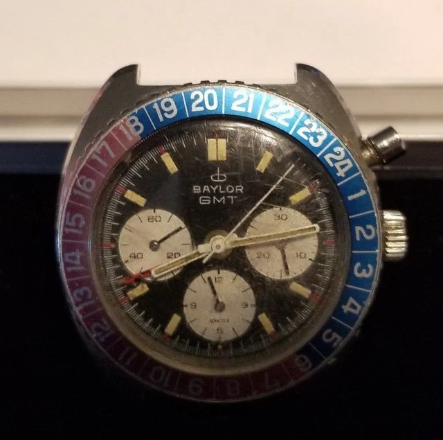 BAYLOR GMT VINTAGE Men's Chronograph Watch (Pepsi Dial) Swiss Made ...