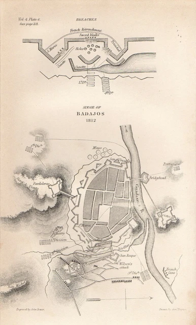 ANTIQUE MAP BATTLE Plan Peninsular War Siege Of Badajoz 1812 £13.99 ...