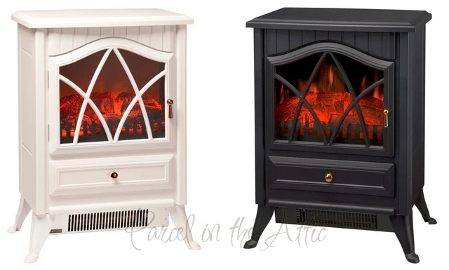 WOOD BURNER LOG Effect Electric Fire Free Standing Stove White Cream ...