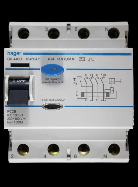 HAGER 40 AMP 30mA FOUR POLE RCCB RCD TYPE AC CD440U 164504 £49.95 ...