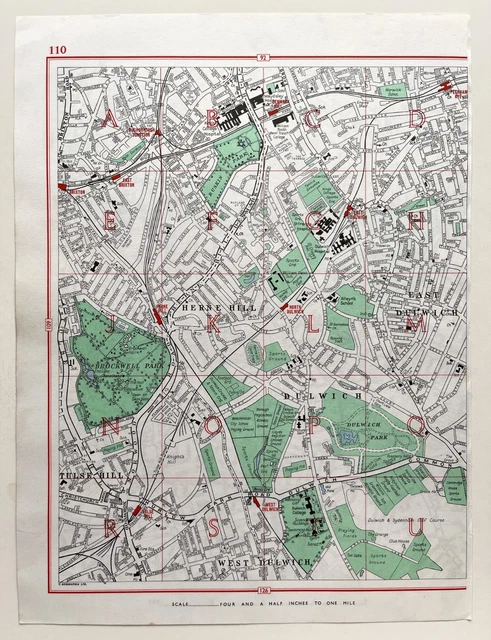 LARGE VINTAGE 1960S London Map - TULSE HILL-DULWICH-HERNE HILL ...