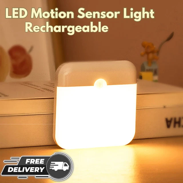 MOTION SENSOR LED Night Light USB Rechargeable Square Lamp for Home £7. ...
