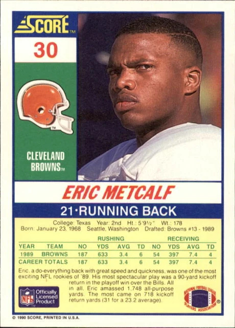 1990 SCORE FOOTBALL Card #30 Eric Metcalf EUR 1,88 - PicClick FR