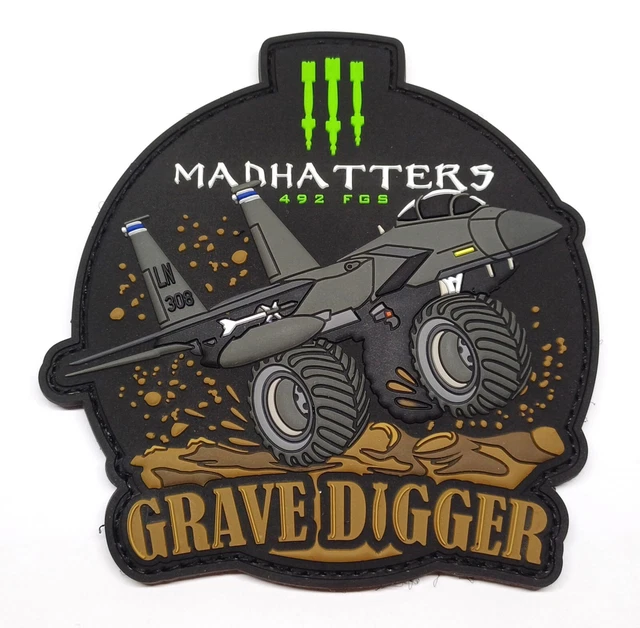 USAF 492ND FGS Madhatters RAF Lakenheath F-15E Grave Digger 91-308 PVC ...