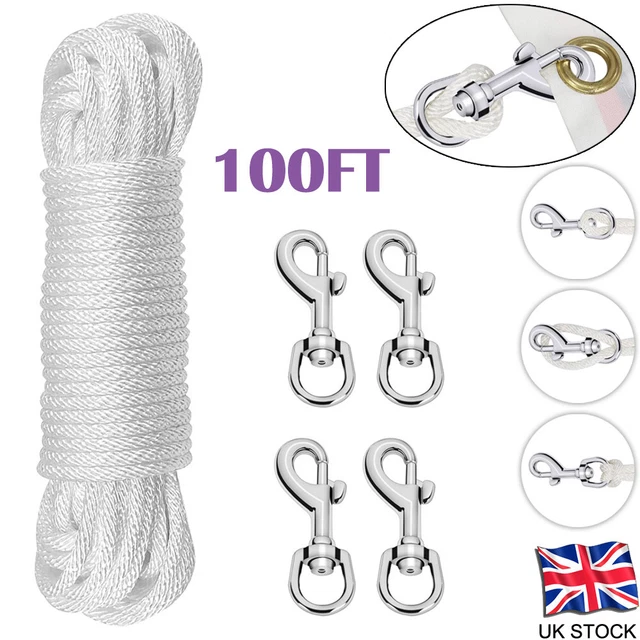 100FT 5MM WHITE Flagpole Halyard Rope Flag Pole Rope Nylon Braided Cord ...