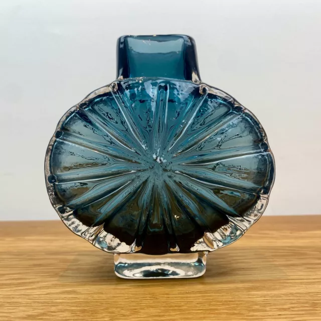 WHITEFRIARS GEOFFREY BAXTER Sunburst Glass Vase Indigo Blue Mid-Century ...