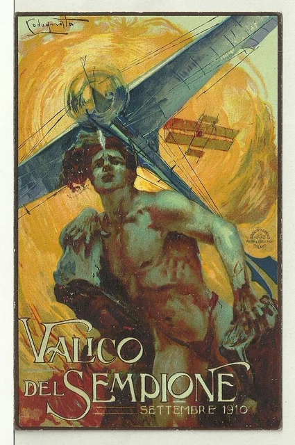 CARTOLINA FUTURISTA VALICO del Sempione Circuito Aereo internazionale ...