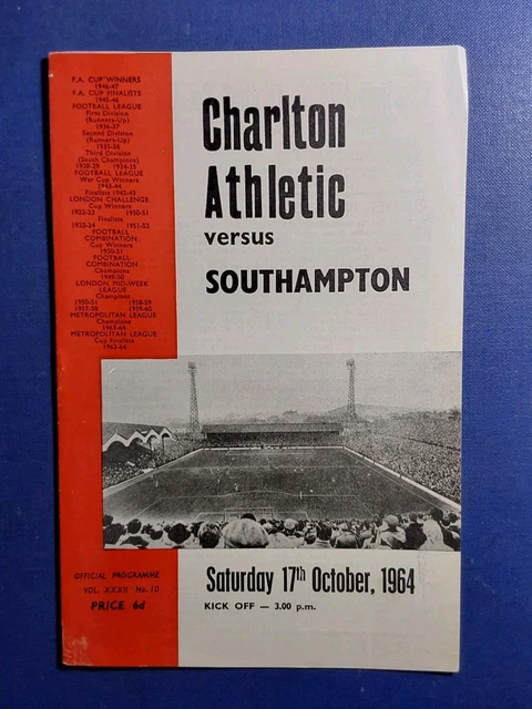 CHARLTON ATHLETIC V Southampton 17th October 1964 £1.17 - PicClick UK