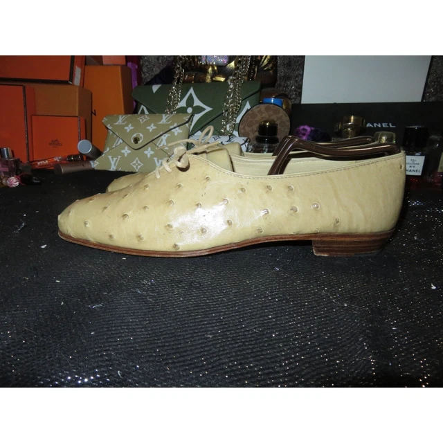 MORESCHI OF ITALY Genuine Ostrich Skin Brass Boot Tan Oxford Loafers ...