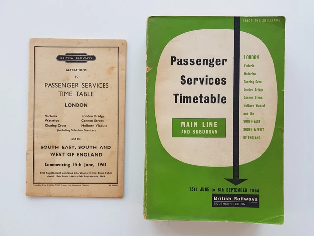 BRITISH RAILWAYS SOUTHERN Region Passenger Timetable June 1964 inc Map ...