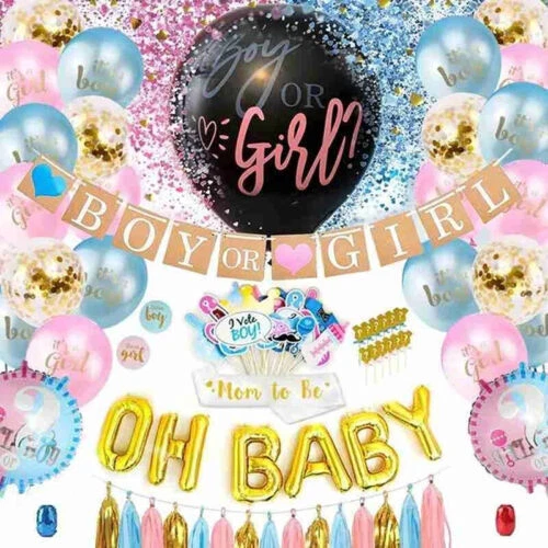 BOY OR GIRL Balloon Gender Reveal Baby Shower Confetti Black Latex ...