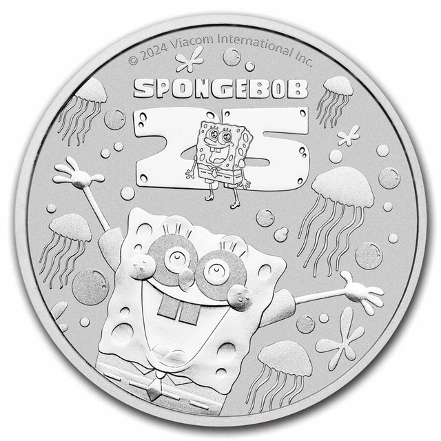 2024 TUV 1 oz Silver SpongeBob SquarePants 25th Anniversary $1 BU EUR ...