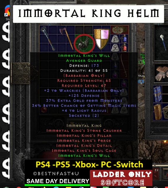 S4 LADDER - IK HELM IMMOPRTAL PC-XBOX-PS4-PS5-SWITCH Diablo 2 Res D2R ...