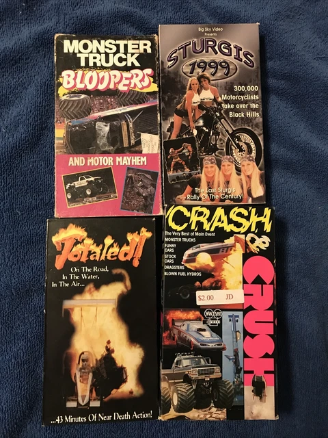 MOTORSPORTS VHS LOT (4) Monster Truck Bloopers, Sturgis WcW, Totaled ...