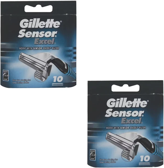 2X 10 PACK Gillette Sensor Excel Mens Shaving Razor Blades Genuine FAST ...