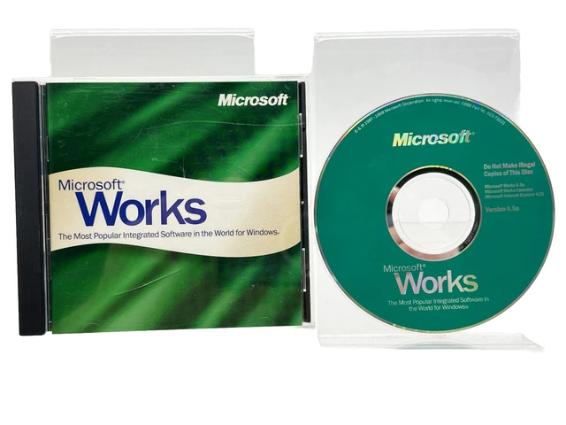 MICROSOFT WORKS 4.5A PC Software CD-ROM 1998 for Windows 95 Computer ...