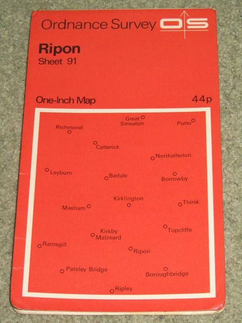 VINTAGE OS ORDNANCE Survey 1" map - Sheet 91 Ripon - 1972 edition £1.89 ...