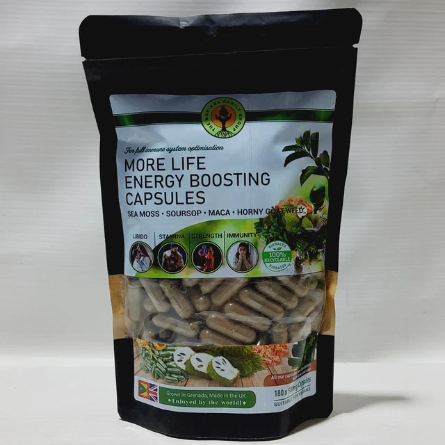 MORE LIFE ENERGY Boosting Capsules Sea Moss+Soursop+Maca Etc 500mg x ...