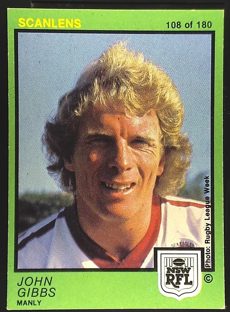 1982 #108 JOHN Gibbs Manly Sea Eagles Scanlens rugby league NRL card ...