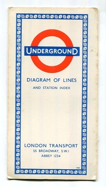 LONDON TRANSPORT: UNDERGROUND Railway Map: Diagram of Lines, 1960 ...