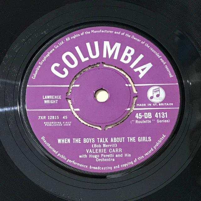 VALERIE CARR - When The Boys Talk About The Girls Vinyle 7" (Vg+) EUR 4 ...