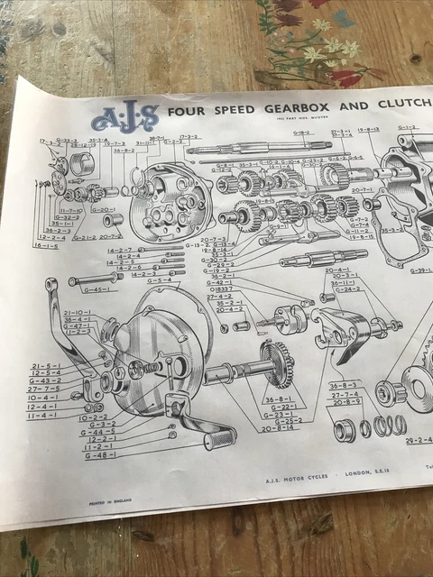 VINTAGE AJS MOTORCYCLE Engine Exploded Poster Discounted £19.37 ...
