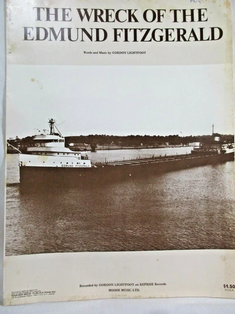 THE WRECK OF the Edmund Fitzgerald Sheet Music Piano Vocal Guitar Key ...
