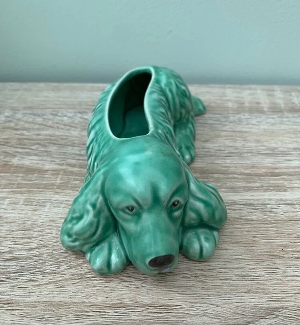 VINTAGE SYLVAC GREEN Ceramic Spaniel Dog Planter Posy Holder Vase No ...