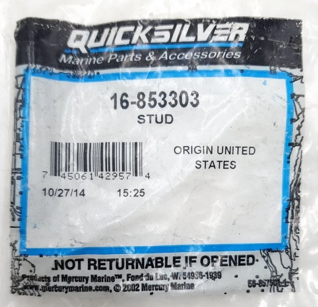 GENUINE MERCURY QUICKSILVER 16-853303 / 16853303 Stud OEM/Genuine $15. ...