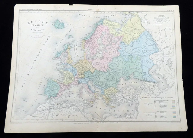 ANTIQUE MAP OF Europe Physical Geography European Land Borders FRENCH ...