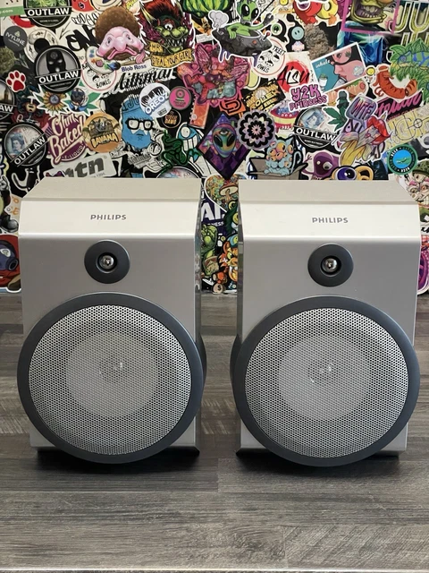 PHILIPS FWB-MC138 2-WAY Micro Speaker System Bookshelf Speakers Pair ...