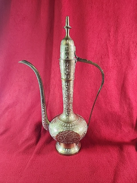 ARABIC BRASS COFFEE Teapot Large Arabian Tea pot with Hinged Lid Long ...