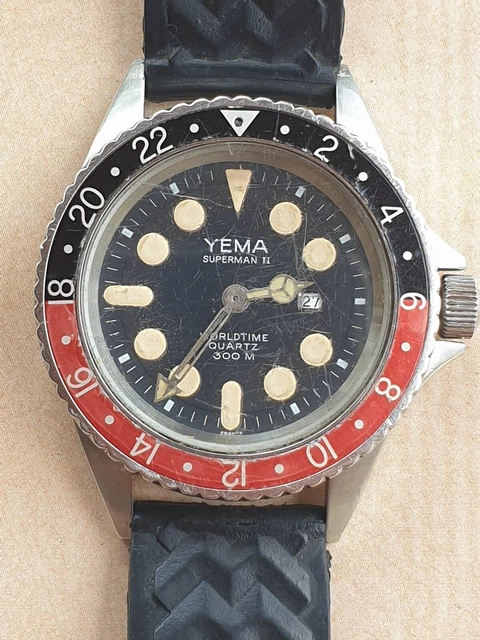 RARE YEMA SUPERMAN II Worldtime diver quartz FE date plongée working ...