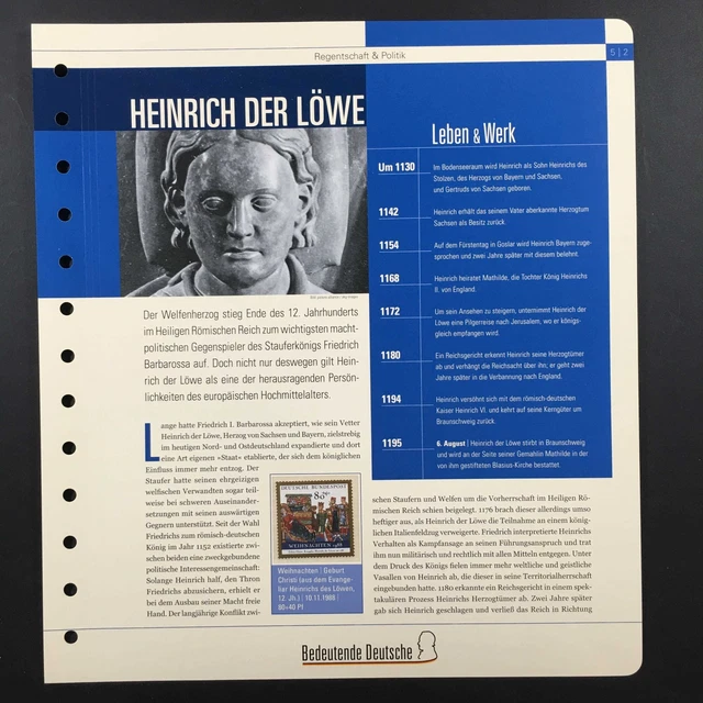 DEUTSCHE POST EDITION "Bedeutende Deutsche" Heinrich Der Löwe Herzog ...