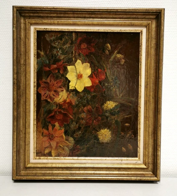 ANCIEN TABLEAU / huile sur toile . Fleurs au jardin EUR 90,00 - PicClick FR