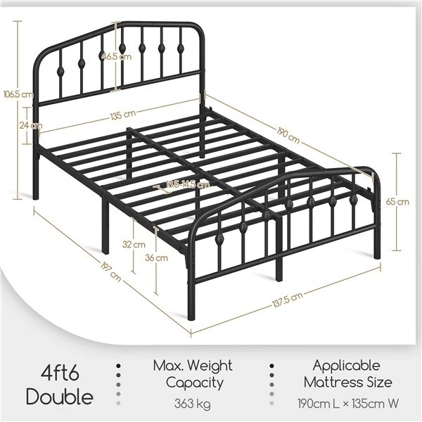 DOUBLE METAL PLATFORM Bed Frame with Crown-inspired Design Headboard ...