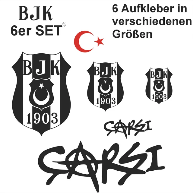 BESIKTAS AUTOAUFKLEBER 6ER SET Sticker Carsi BJK Laptop Istanbul EUR 10 ...