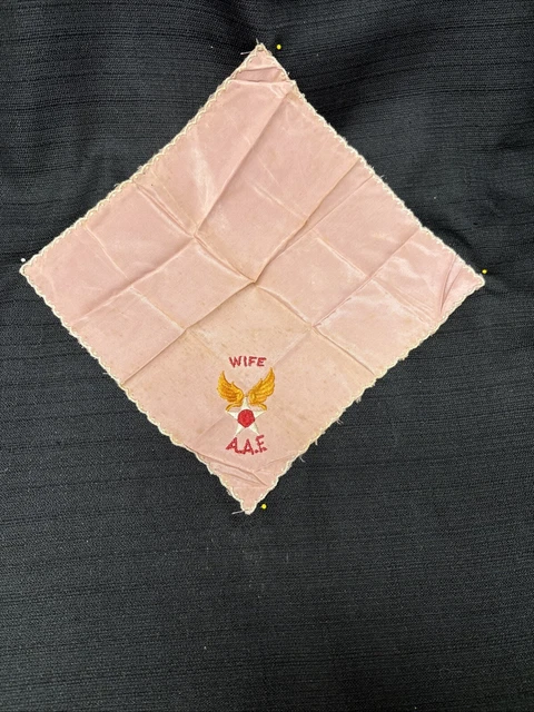 WORLD WAR II “Wife Army Air Forces”Embroidered Handkerchief Pink Silk ...