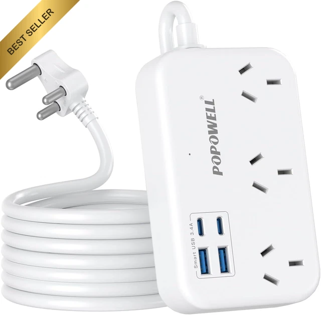 AU TO INDIA Travel Adapter 3 Australia Outlets 4 USB 2 USB-C Type D 17W ...