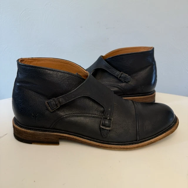 FRYE JACK MONK Chukka BlackLeather Adjustable Strap Chukkas Boots Mens ...