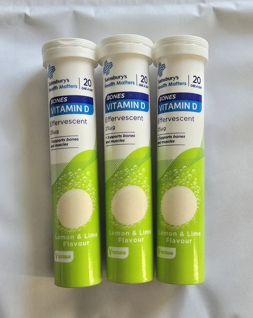 VITAMIN D 1000IU Effervescent Tablets Lemon & Lime Vegetarian 3x20 ...