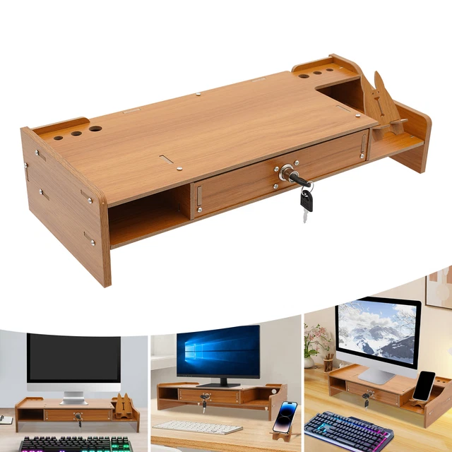 WOOD MONITOR RISER Rack w/ Drawer Computer/Laptop/PC Stand for Desk ...